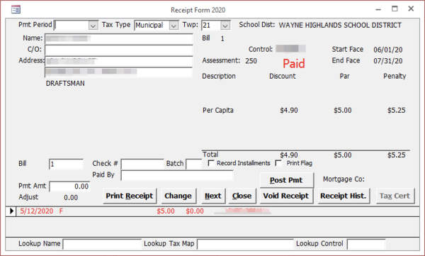Recording Payments – Receipt Form [Grandjean & Braverman, Inc]